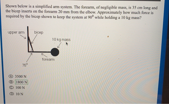Solved Shown below is a simplified arm system. The forearm, | Chegg.com