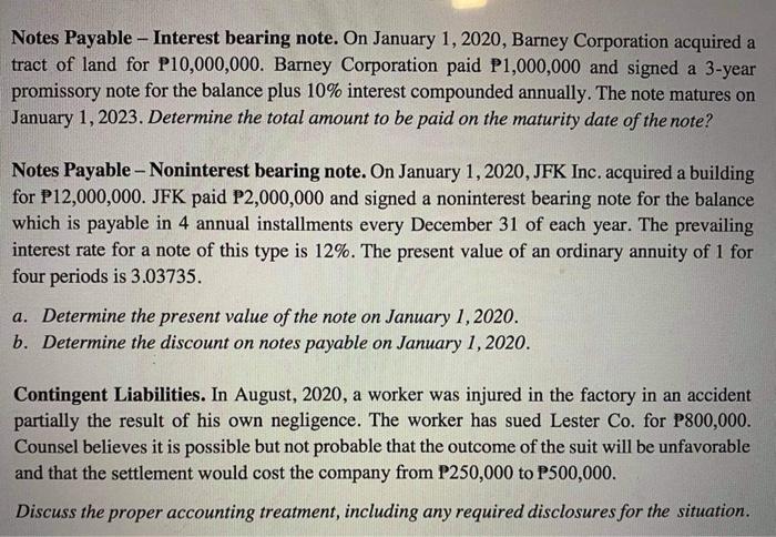 Solved Notes Payable - Interest bearing note. On January 1, | Chegg.com