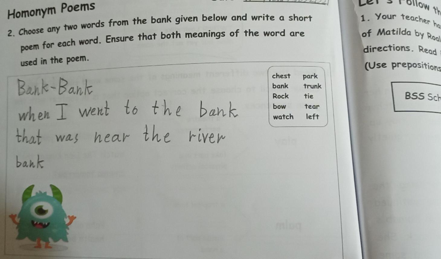 Solved low th Homonym Poems 2. Choose any two words from the | Chegg.com