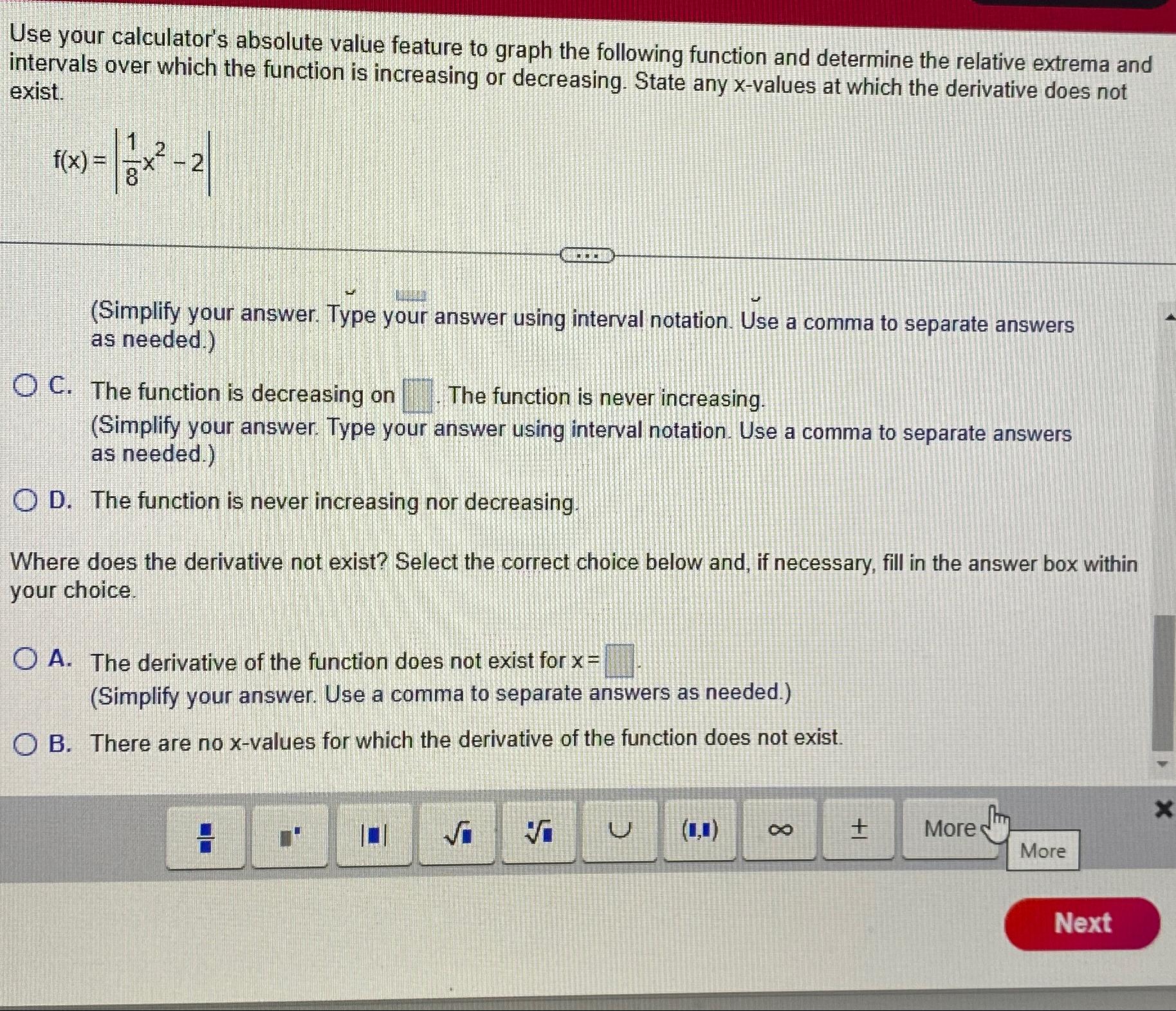 Solved Use your calculator's absolute value feature to graph | Chegg.com