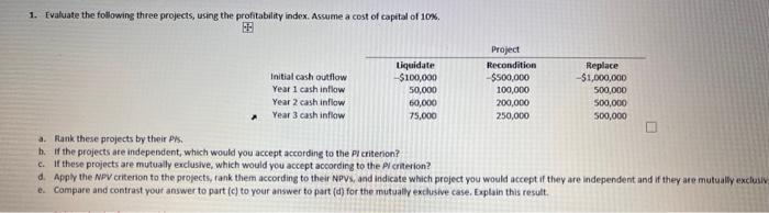Solved 1. Evaluate the following three projects, using the | Chegg.com
