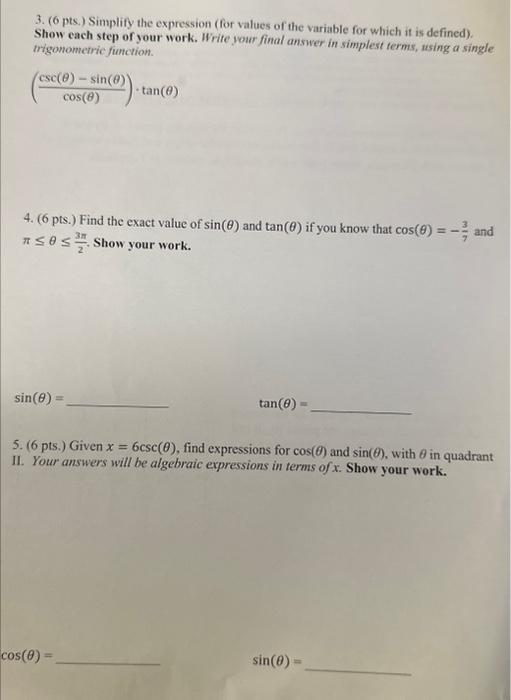 Solved 3. ( 6pts ) Simplify the expression (for values of | Chegg.com