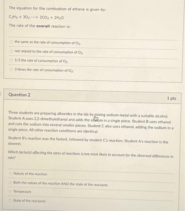 Solved The equation for the combustion of ethene is given | Chegg.com