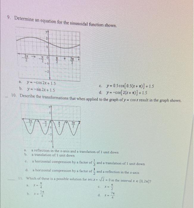 Solved 9 Determine An Equation For The Sinusoidal Function