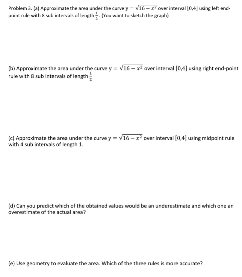 Solved Problem 3. (a) ﻿Approximate the area under the curve | Chegg.com