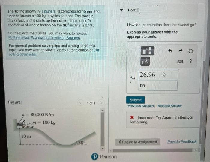 Solved Part B The spring shown in (Figure 1) is compressed | Chegg.com