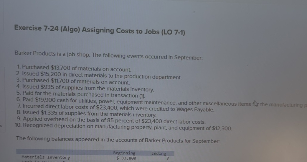 Solved Exercise 7-24 (Algo) ﻿Assigning Costs to Jobs (LO | Chegg.com