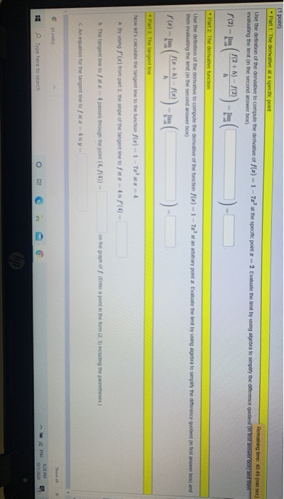 Solved (1 point) - Part 1: The derivative at a specific | Chegg.com