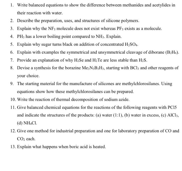 Solved 1. Write balanced equations to show the difference | Chegg.com