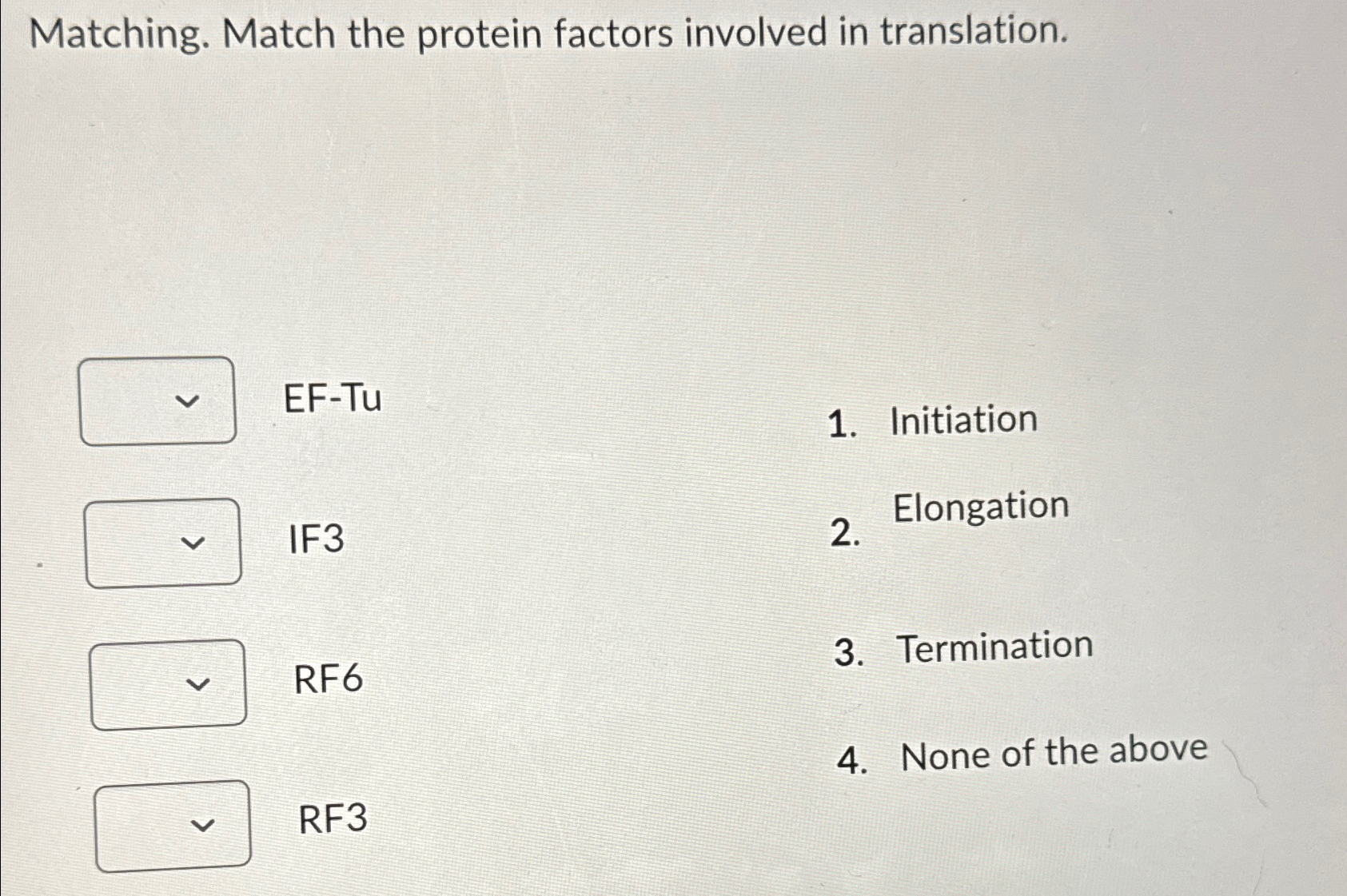 Solved Matching. Match the protein factors involved in | Chegg.com