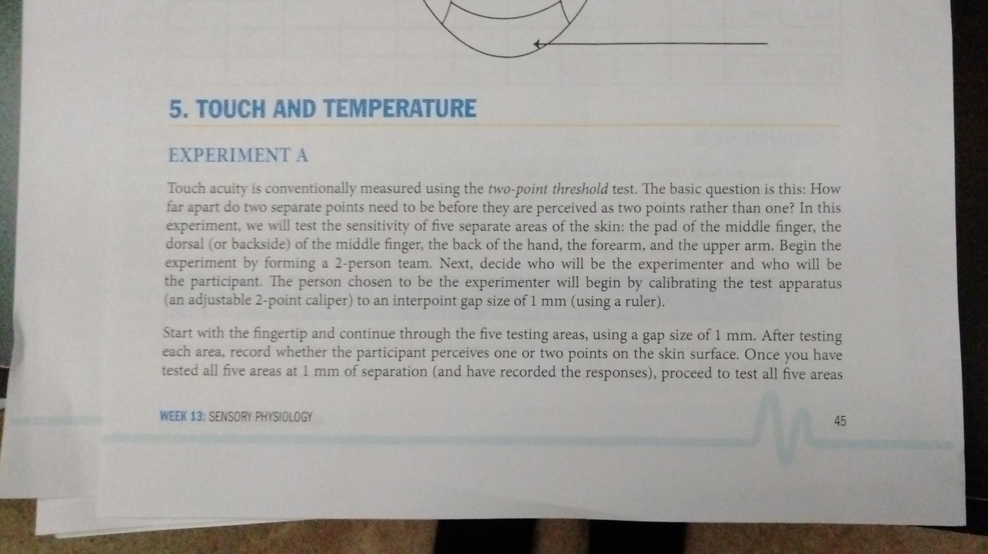 5. TOUCH AND TEMPERATURE EXPERIMENT A Touch acuity is | Chegg.com