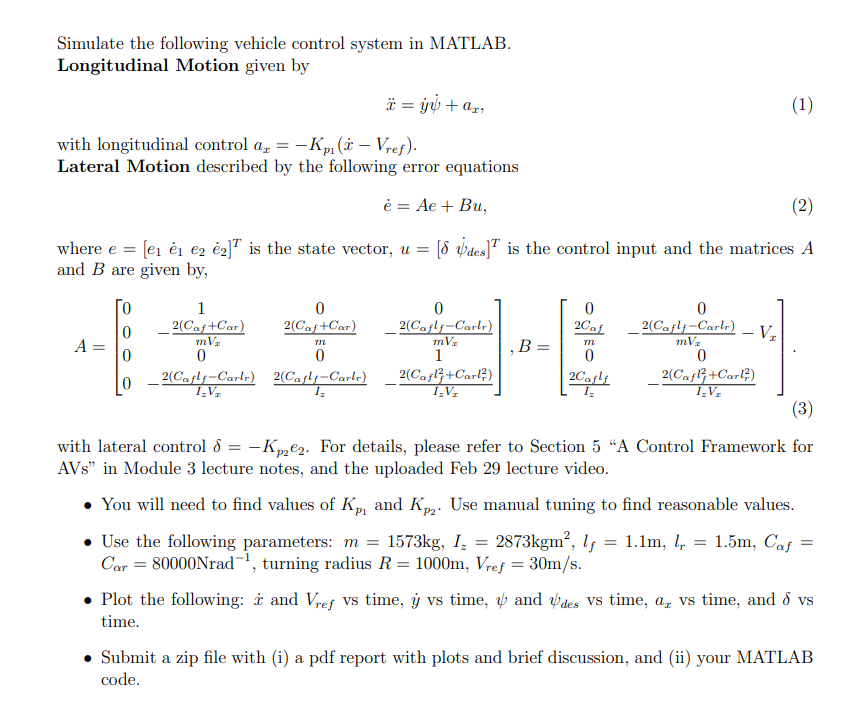 Solved Simulate the following vehicle control system in | Chegg.com