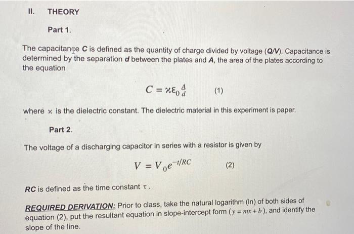 Solved II. THEORY Part 1 The capacitance is defined as the | Chegg.com
