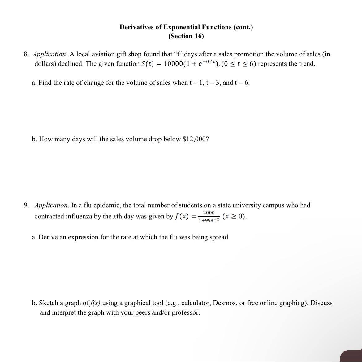 Solved Derivatives of Exponential Functions (cont.)(Section | Chegg.com