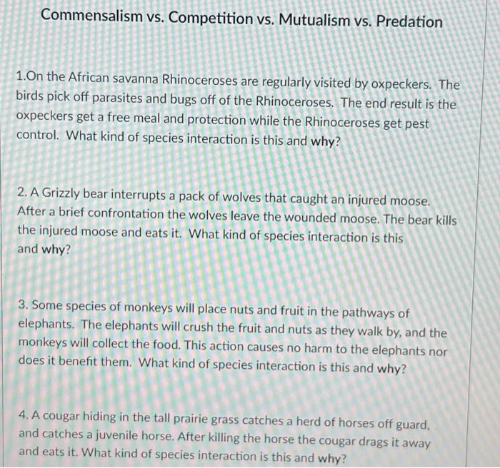 Solved Commensalism vs. Competition vs. Mutualism vs. | Chegg.com