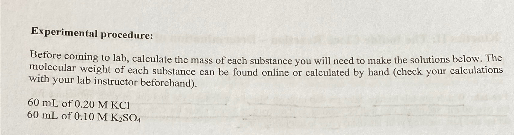 Solved Experimental procedure:Before coming to lab, | Chegg.com