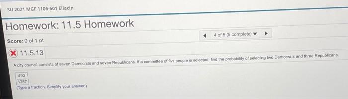 Solved SU 2021 MGF 1106-601 Eliacin Homework: 11.5 Homework | Chegg.com
