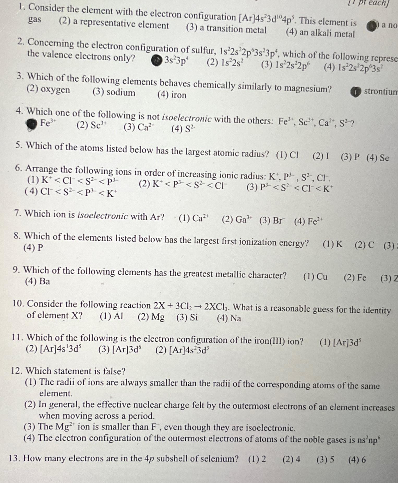 Solved Consider the element with the electron configuration | Chegg.com