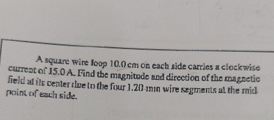 A square wire foop 10.0cm ﻿on each side carries a | Chegg.com
