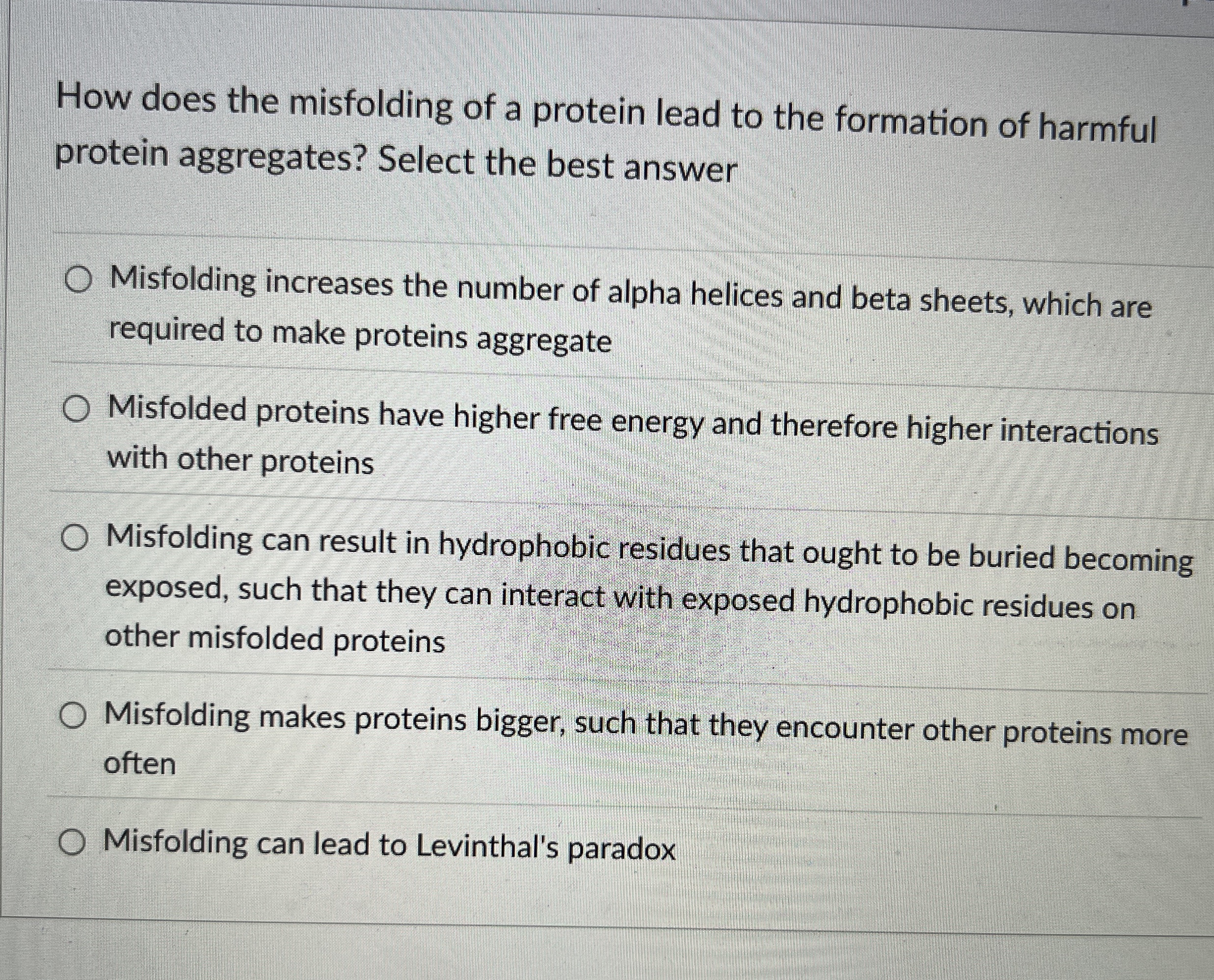 Solved How does the misfolding of a protein lead to the | Chegg.com