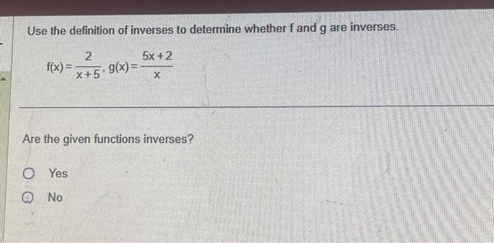 Solved Use the definition of inverses to determine whether f | Chegg.com