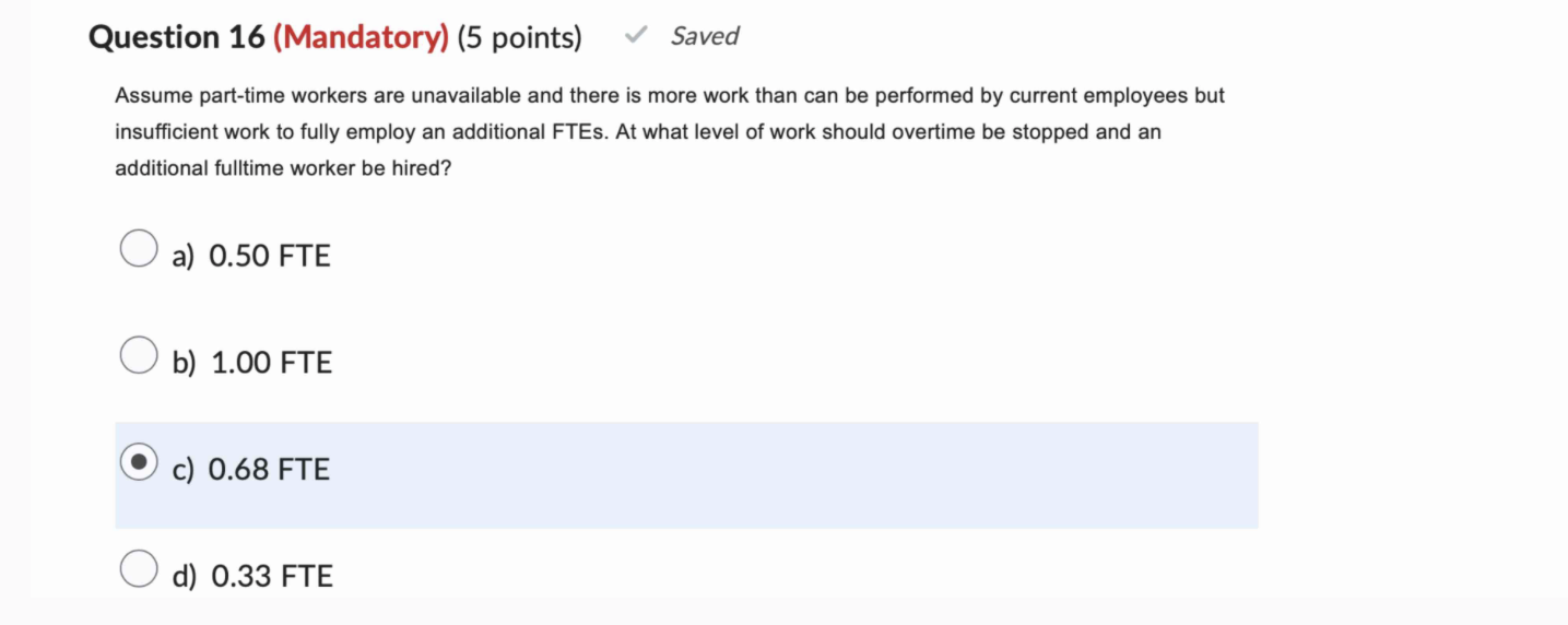 Solved Question 16 (Mandatory) (5 ﻿points)Assume part-time | Chegg.com