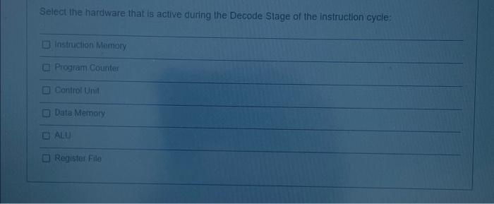 Solved Select the hardware that is active during the Decode | Chegg.com