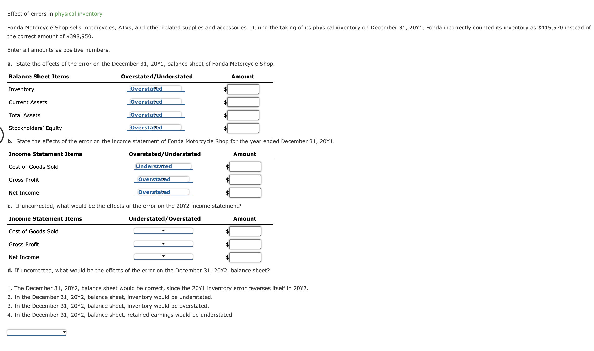 Solved Effect of errors in physical inventorythe correct | Chegg.com