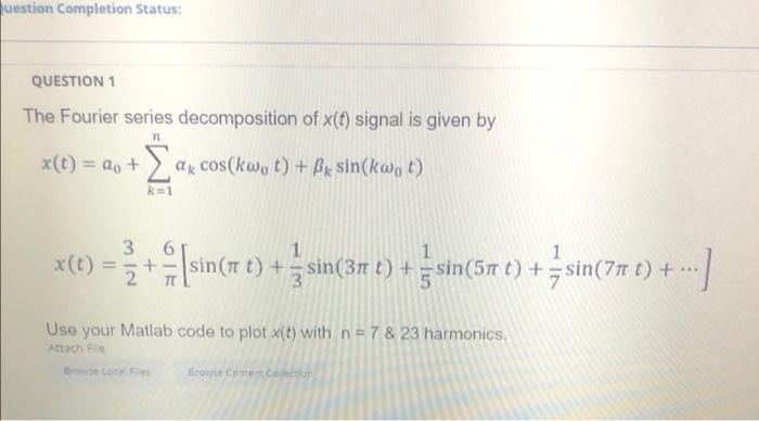 Solved uestion Completion Status: QUESTION 1 The Fourier | Chegg.com