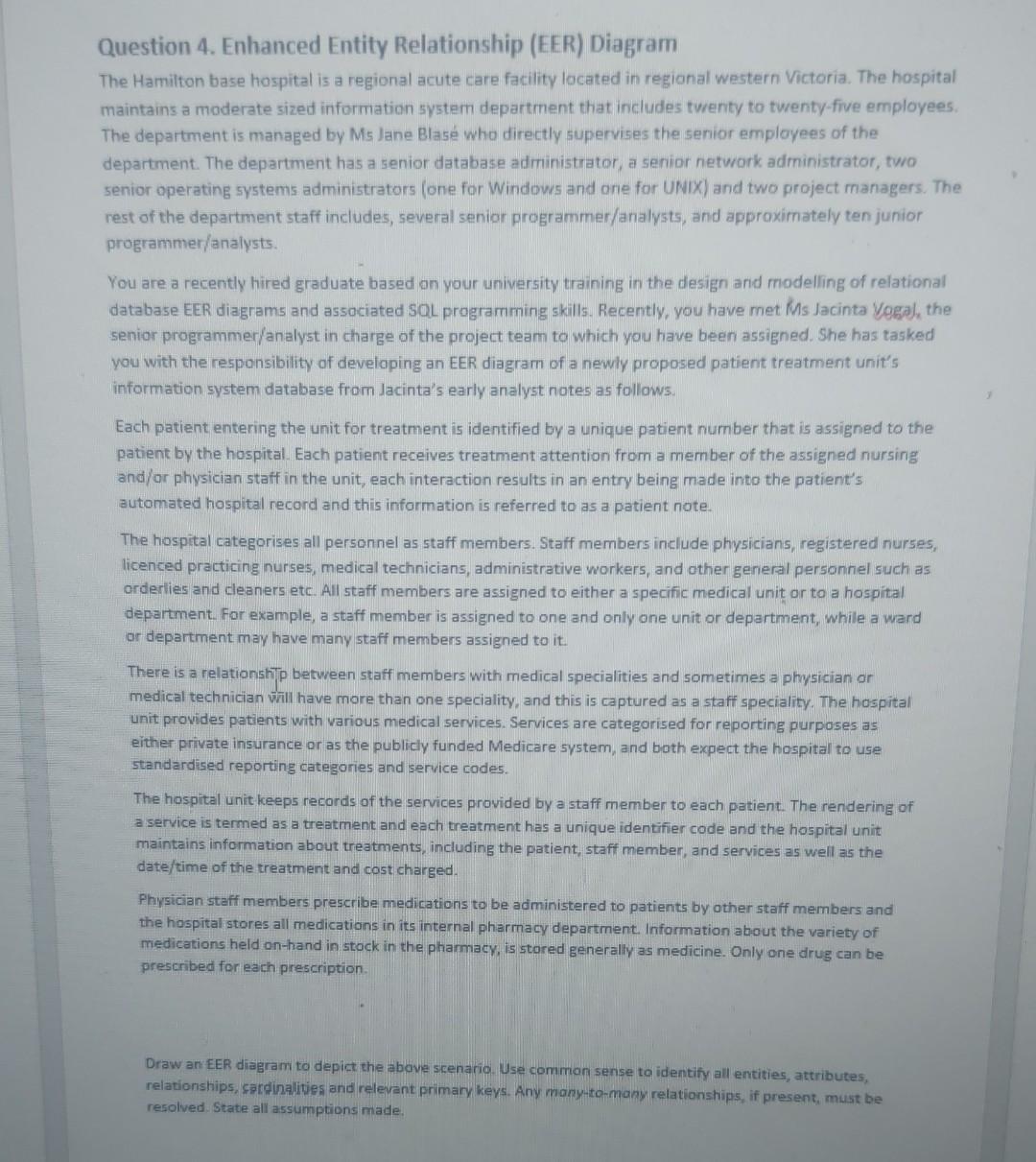 Solved Question 4. Enhanced Entity Relationship (EER) | Chegg.com