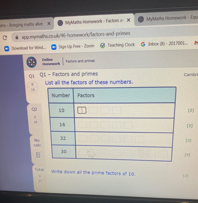 Solved MyMaths Homework - Equ MyMaths Homework - Factors ar | Chegg.com