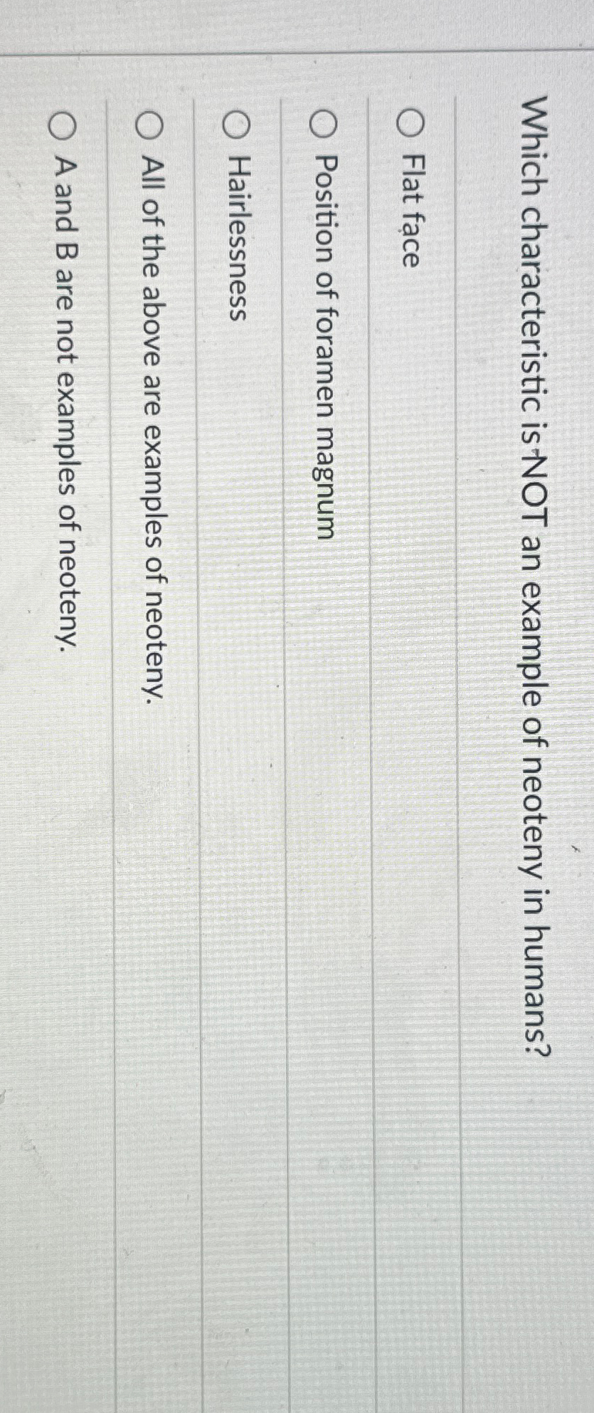 Solved Which characteristic is NOT an example of neoteny in | Chegg.com