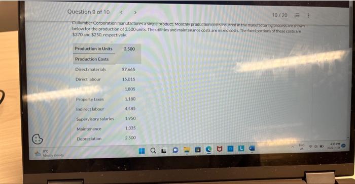 Solved Cullumber Corporation mantactures asingle protuct. | Chegg.com