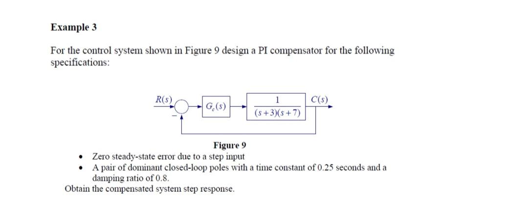Solved For the control system shown in Figure 9 design a PI | Chegg.com