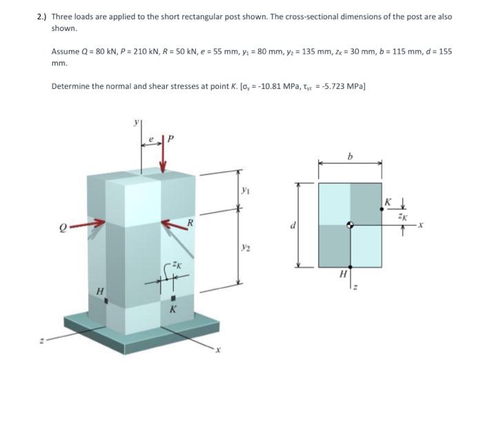 Solved Three loads are applied to the short rectangular post | Chegg.com