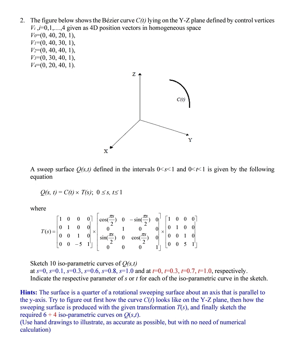 Solved The figure below shows the Bézier curve C(t) ﻿lying | Chegg.com