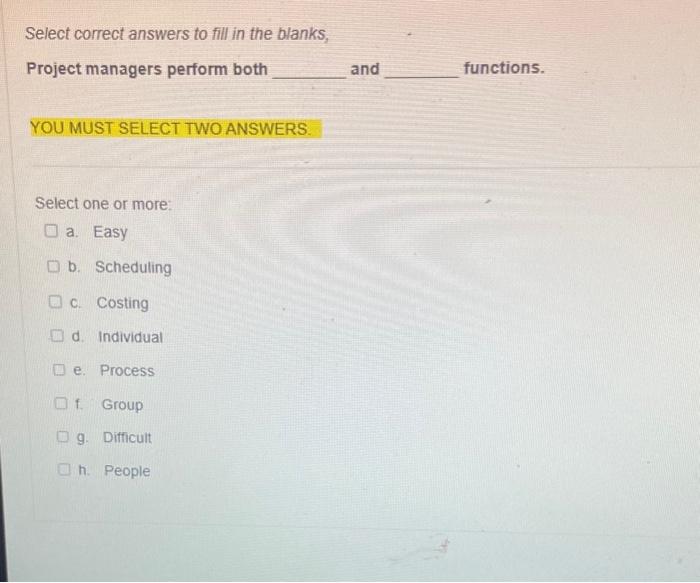 Solved Select correct answers to fill in the blanks, Project | Chegg.com