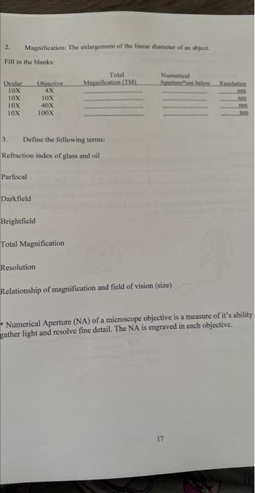 Solved 2. Magnification: The enlargement of the linear | Chegg.com