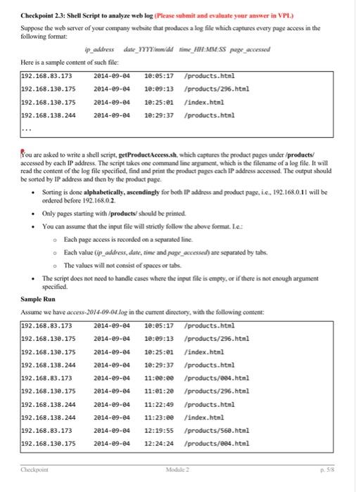 Solved Cheekpoiat 2.3: Shell Script to analyze web log | Chegg.com