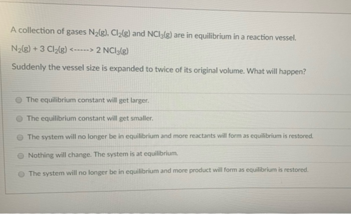Solved A collection of gases N2(g), Cl2(g) and NC13(g) are | Chegg.com