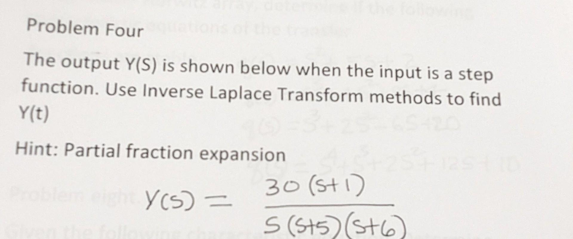 Solved Problem Four The output Y(S) is shown below when the | Chegg.com