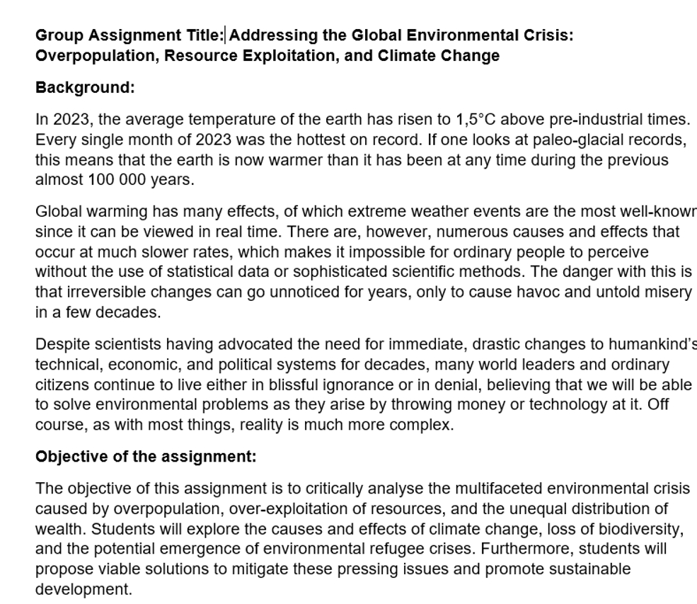 Solved Group Assignment Title:|Addressing the Global | Chegg.com
