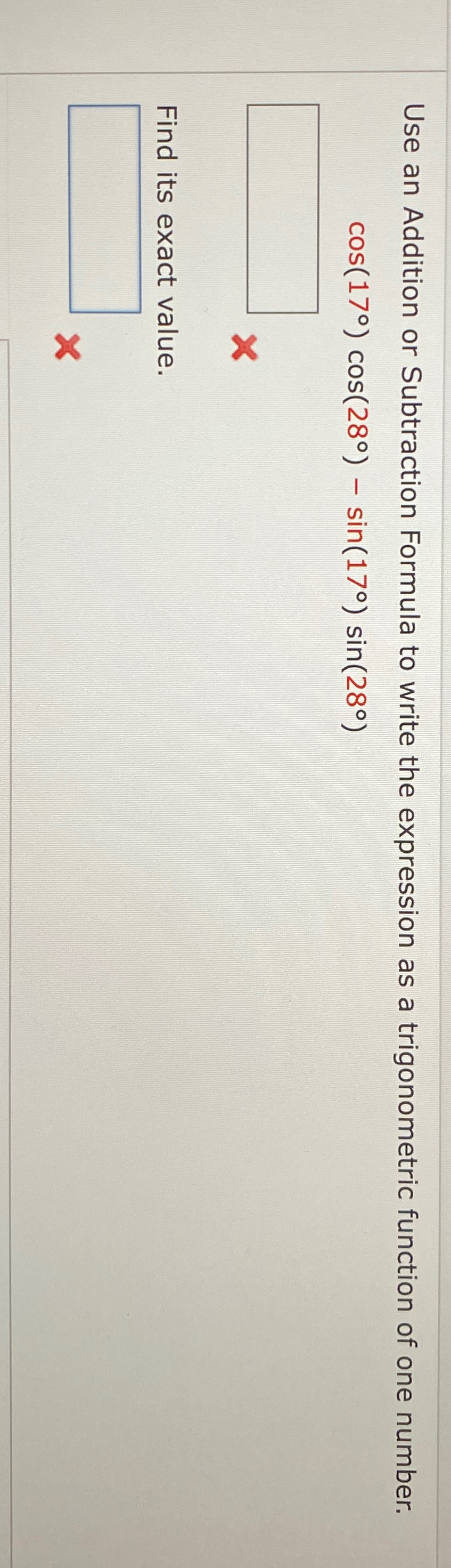 Solved Use an Addition or Subtraction Formula to write the | Chegg.com