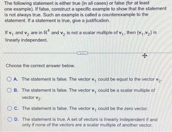 Solved The following statement is either true (in all cases) | Chegg.com