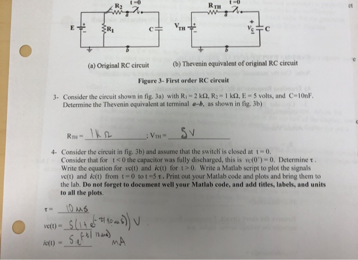 Solved ТС (a) Original RC circuit (b) Thevenin equivalent of | Chegg.com