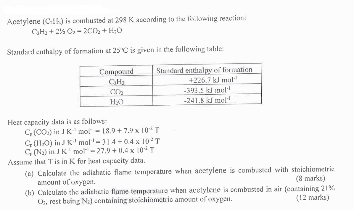Solved Acetylene (C2H2) ﻿is combusted at 298K ﻿according to | Chegg.com