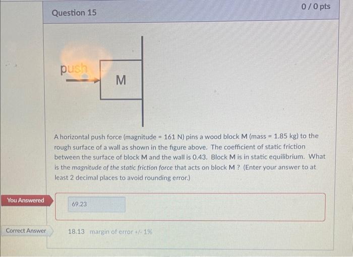 Solved A horizontal push force (magnitude =161 N ) pins a | Chegg.com