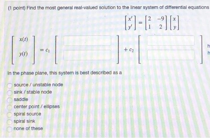 Solved (1 point) Find the most general real-valued solution | Chegg.com