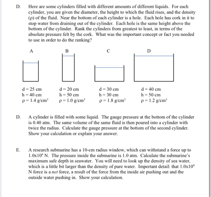 Solved D. Here are some cylinders filled with different | Chegg.com