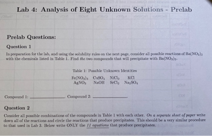 Solved Lab 4: Analysis of Eight Unknown Solutions - Prelab | Chegg.com